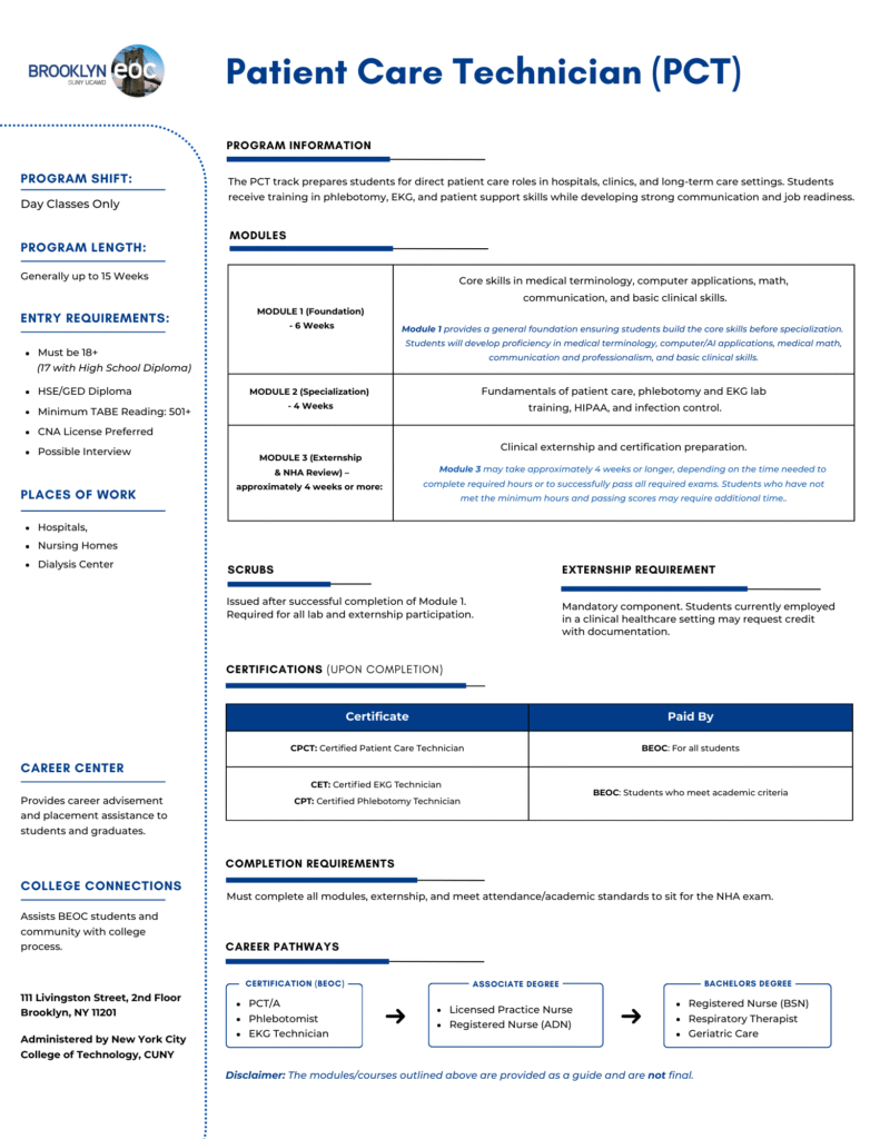 Patient Care Technician Fact Sheet – BEOC